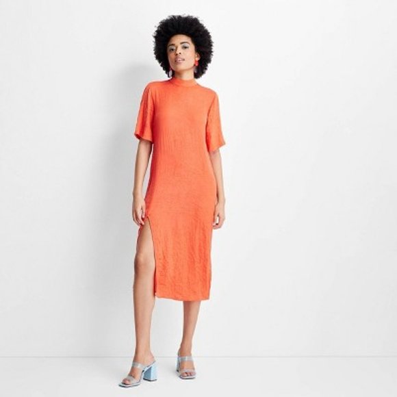 Future Collective | Dresses | Short Sleeve Mock Neck Midi Dress Future ...